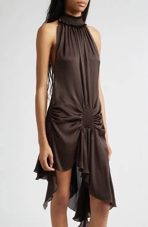 Siedres Toni Asymmetric Halterneck Dress In Brown | Editorialist