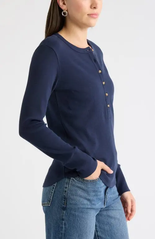 Caslon Rib Henley - Navy Still