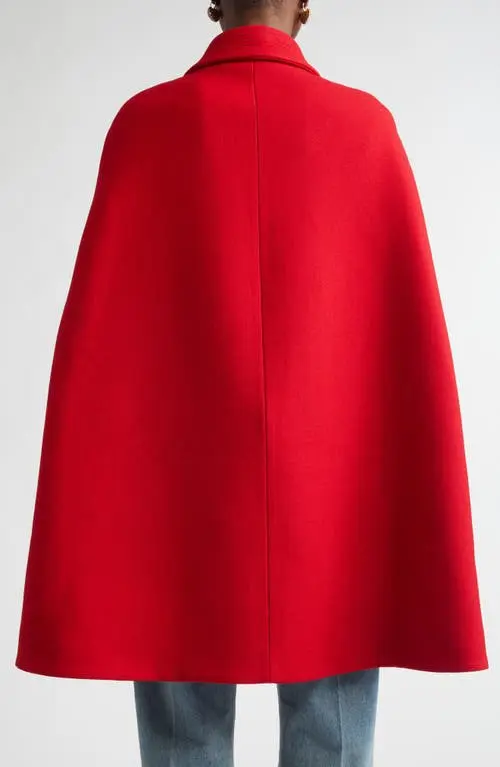 Valentino Garavani V-detail Wool & Silk Double Drill Cape - Deep Red