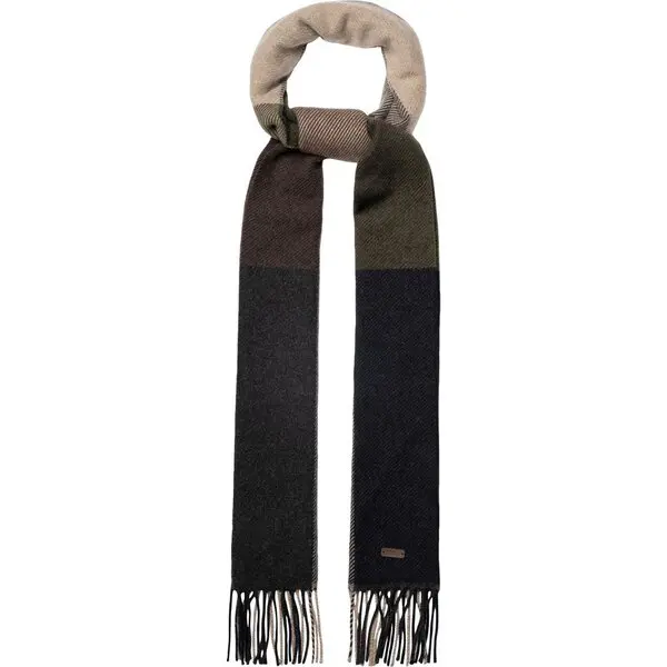 Eton Colorblock Cashmere Fringe Scarf - Medium Brown