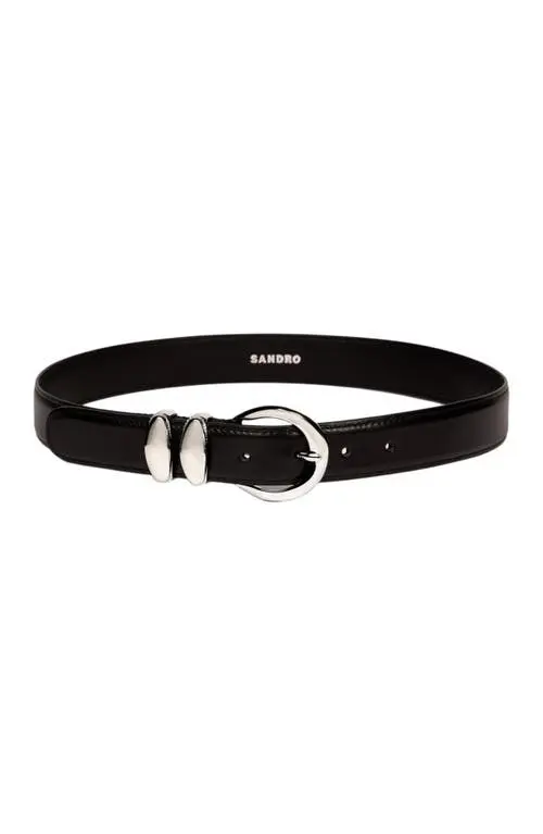 Sandro Smooth Leather Belt - Black