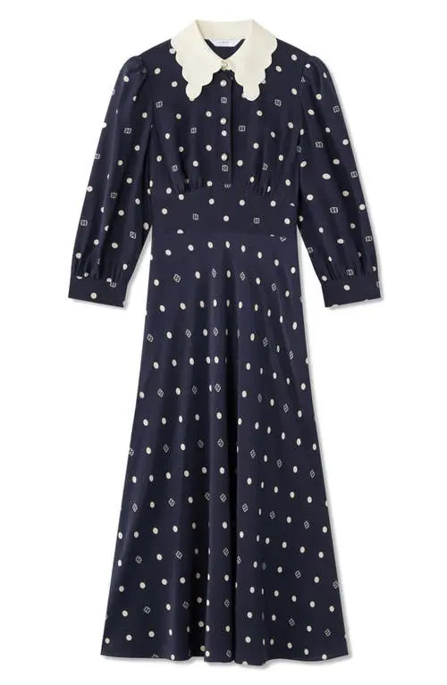 LK BENNETT Enya Contrast Long Sleeve Silk Maxi Dress