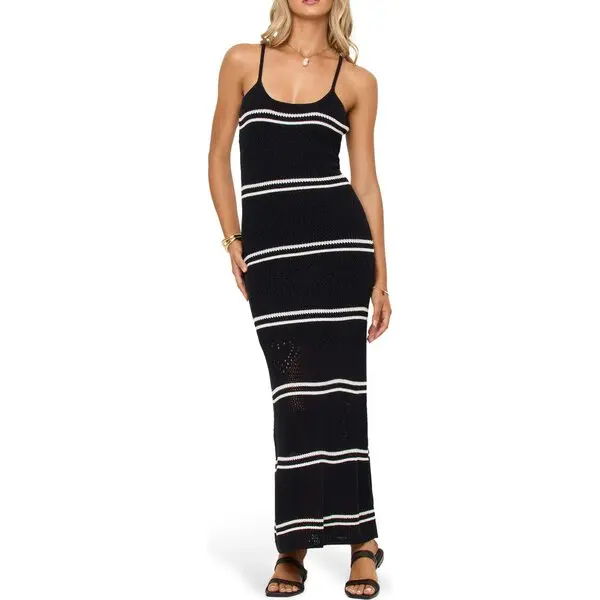 L*Space Heart To Heart Cotton Knit Cover-up Maxi Dress - Black/cream
