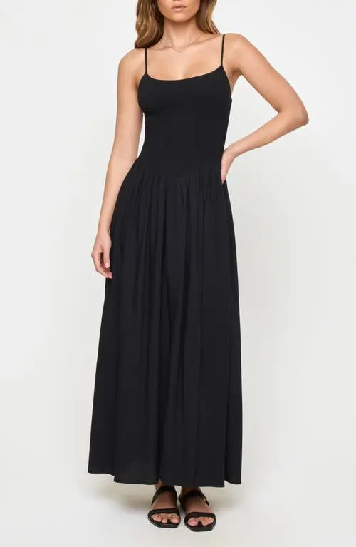 L*Space Misha Smocked Bodice Cover-up Cotton Maxi Dress - Black