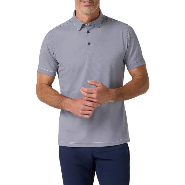 Mizzen+main Versa Trim Fit Stripe Performance Golf Polo - Navy White Stripe
