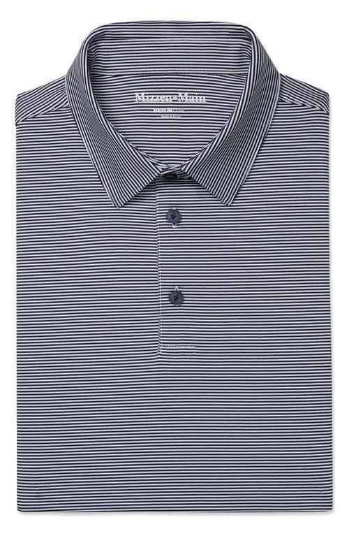 Mizzen+main Versa Trim Fit Stripe Performance Golf Polo - Navy White Stripe