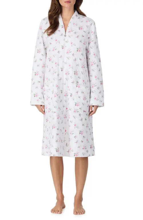 Eileen West Waltz Floral Zip-up Quilted Cotton Robe - Pink Bouqet