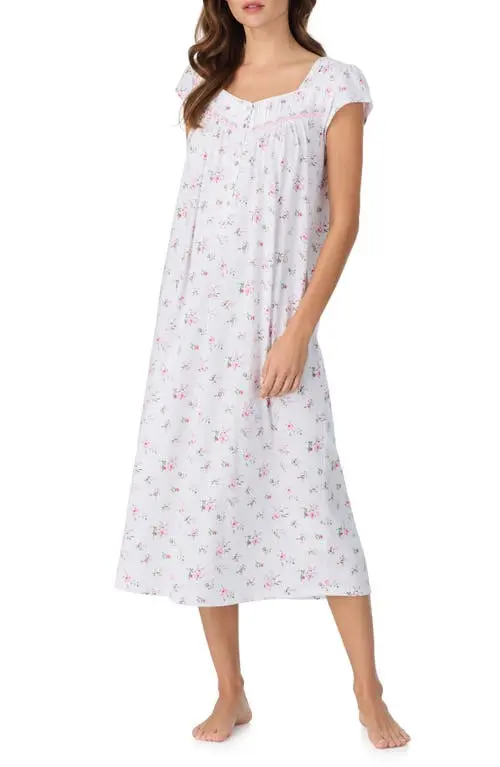 Eileen West Floral Cap Sleeve Cotton Nightgown - Pink Bouquet