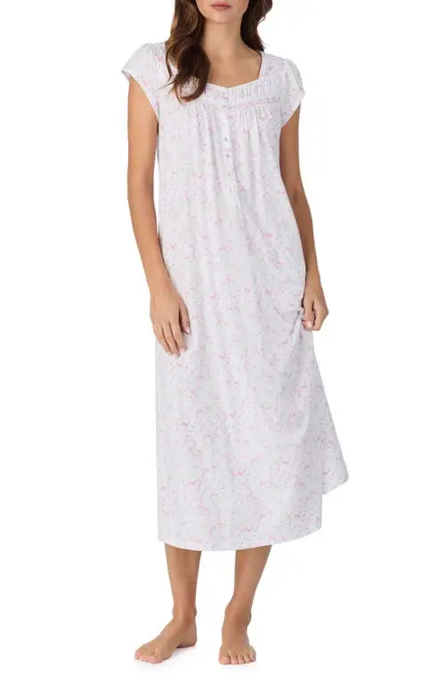 Eileen West Floral Cap Sleeve Cotton Nightgown - Viney Flower