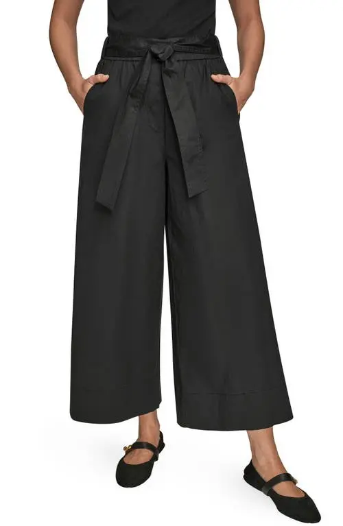 Donna Karan New York Mid-rise Wide-leg Cropped Stretch Cotton Pants - Black
