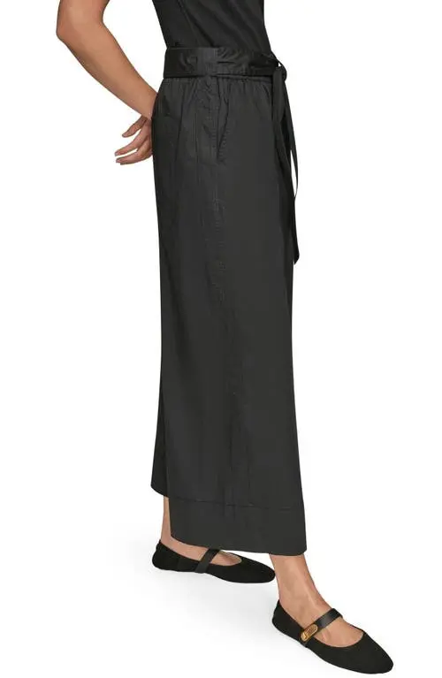 Donna Karan New York Mid-rise Wide-leg Cropped Stretch Cotton Pants - Black
