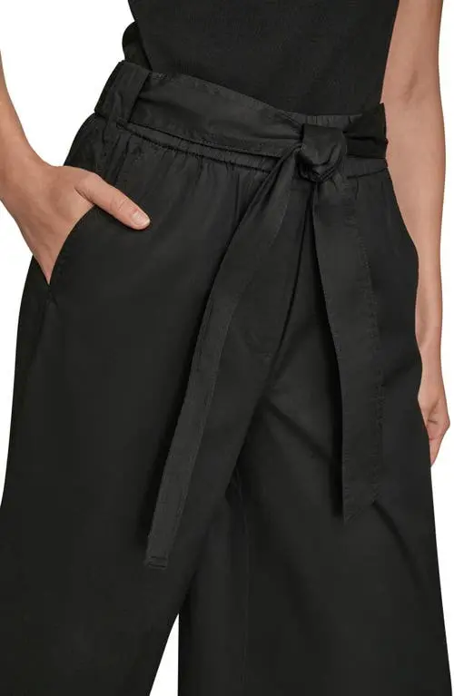Donna Karan New York Mid-rise Wide-leg Cropped Stretch Cotton Pants - Black