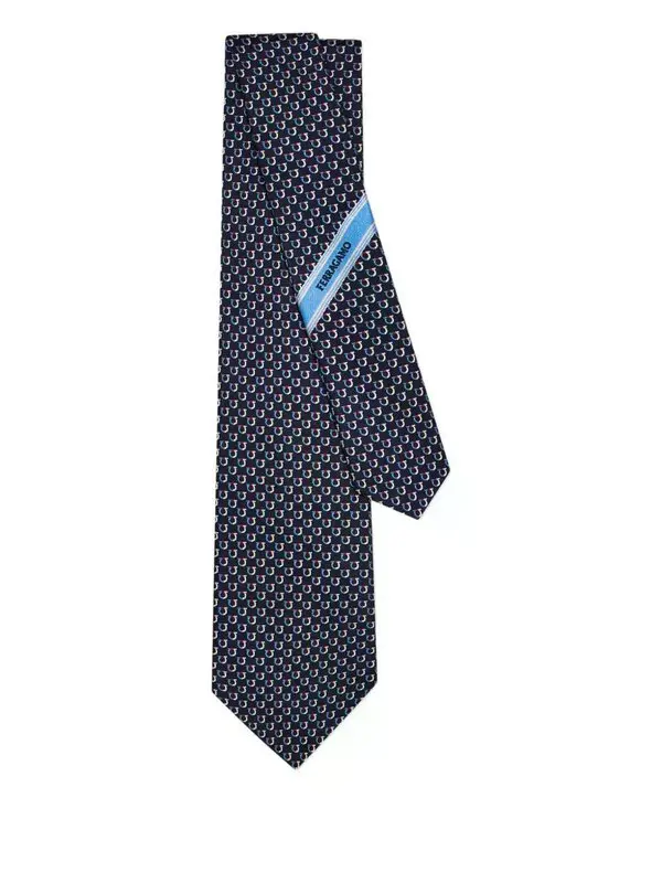 FERRAGAMO Gancini-pattern Silk Neck Tie - Blue