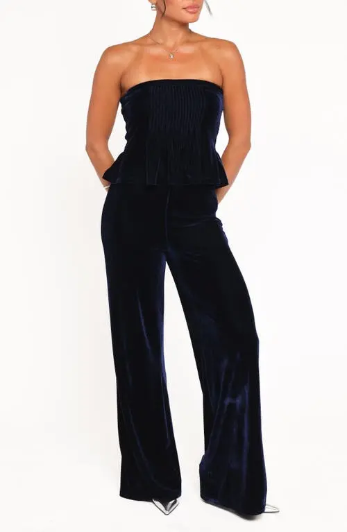 PETAL & PUP Sutton Strapless Peplum Jumpsuit - Midnight Blue Velvet