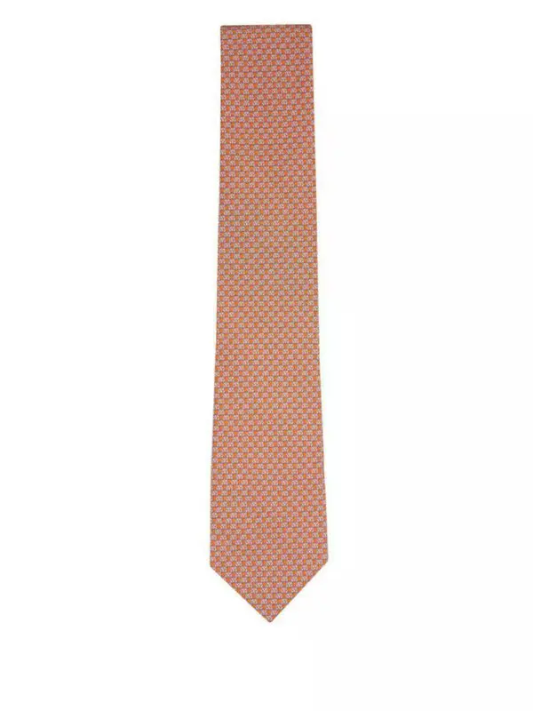 FERRAGAMO Gancini-print Neck Tie - Orange