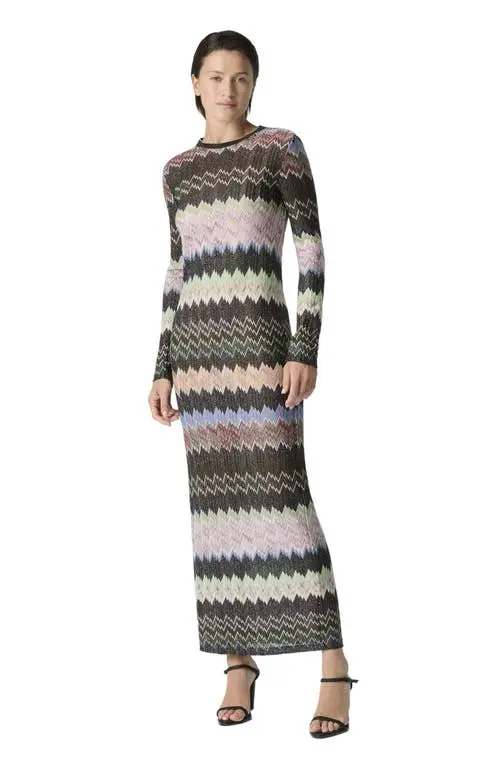 Missoni Long Sleeve Viscose Lamé Snake Motif Maxi Dress - Multicoloured