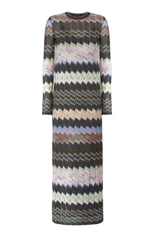 Missoni Long Sleeve Viscose Lamé Snake Motif Maxi Dress - Multicoloured