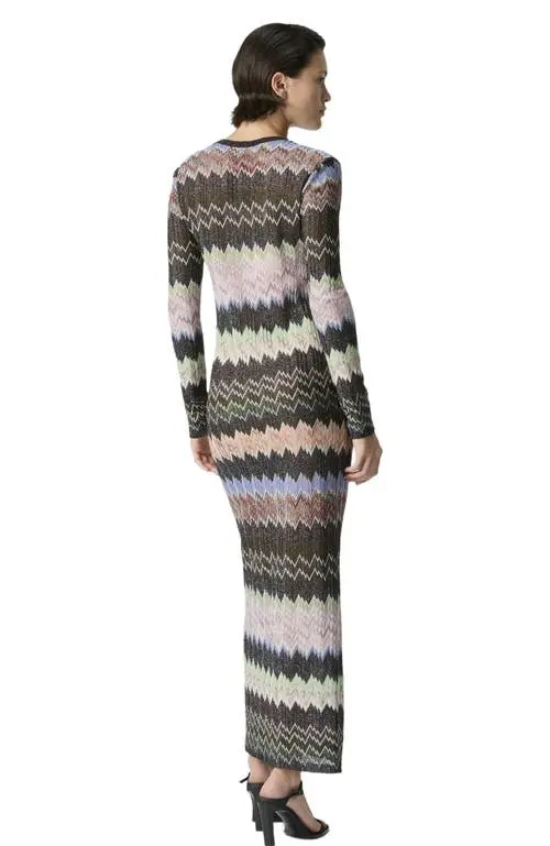 Missoni Long Sleeve Viscose Lamé Snake Motif Maxi Dress - Multicoloured
