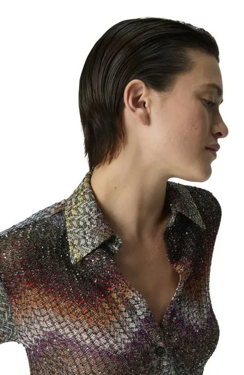 Missoni Mixed Viscose Lamé Shirt With Sequins - Green& Brown