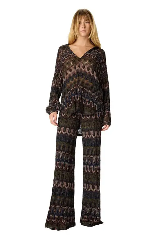 Missoni Viscose Lamé Arabesque Motif Palazzo Pants - Brown