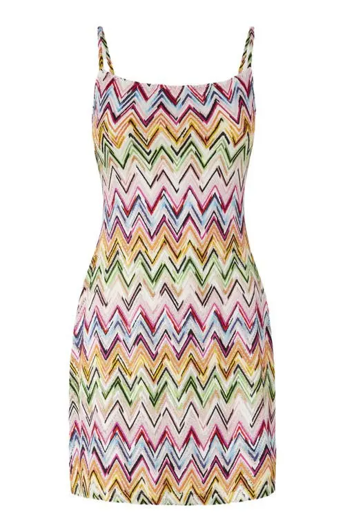 Missoni Mini Dress In Stretch Viscose With Lace And Zigzag Motif - Multicoloured