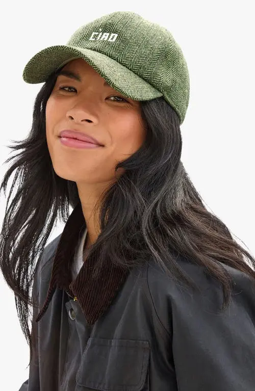 Clare V. Wool Herringbone Baseball Cap - Green & Black W Petit Ciao