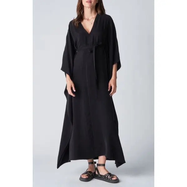 OCEAN+MAIN Belted Cupro Caftan - Black