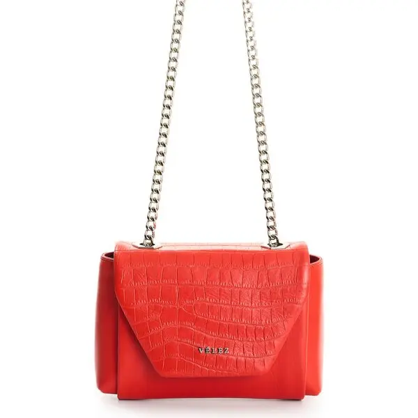 VELEZ Leather Crossbody Bag With Chain Strap - Red