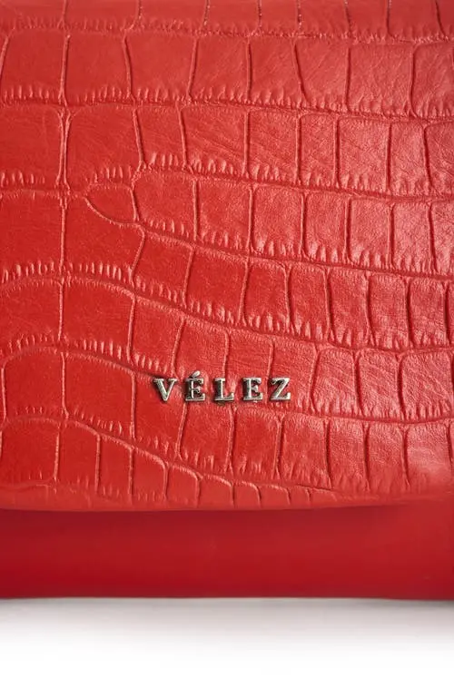 VELEZ Lili Leather Bowling Bag With Croc-embossed Flap