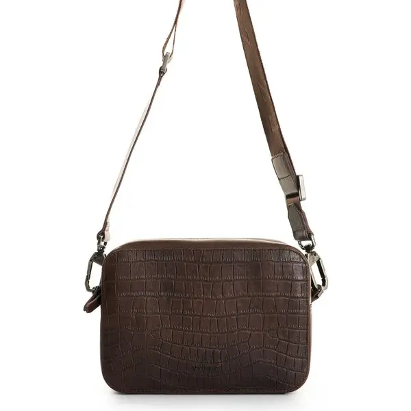 VELEZ Leather Crossbody Bag With Adjustable Strap - Dark Brown