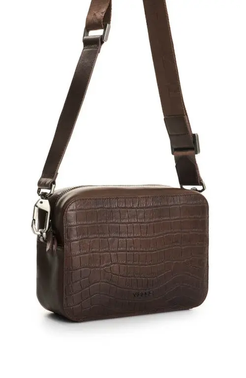 VELEZ Leather Crossbody Bag With Adjustable Shoulder Strap - Dark Brown