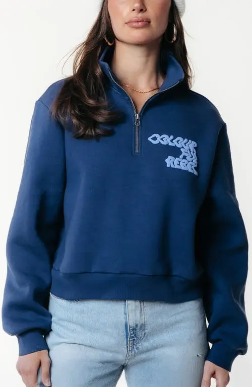COLOURFUL REBEL Relaxed Fit Zip Sweatshirt - Deep Cobalt
