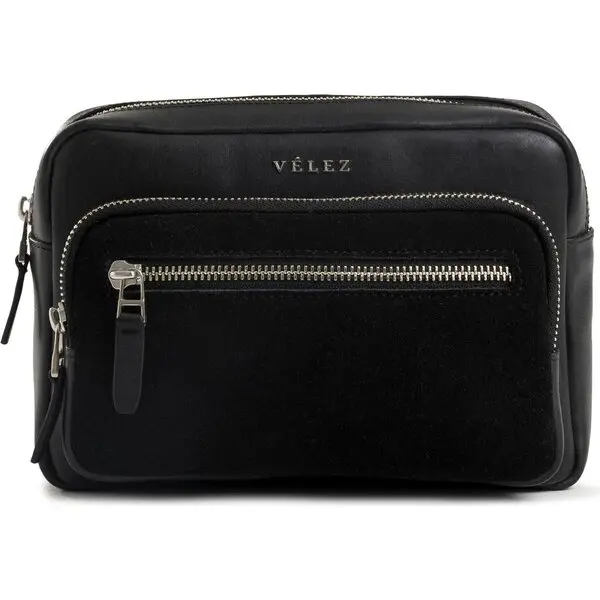 VELEZ Leather Crossbody Bag With Suede Detail - Black