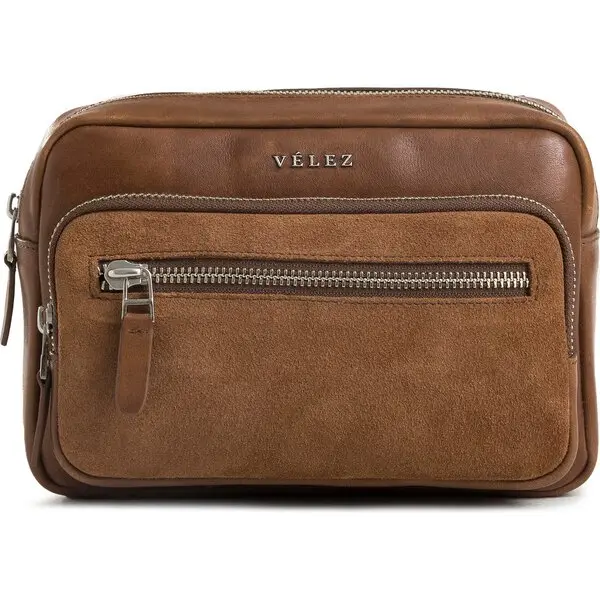 VELEZ Leather Crossbody Bag With Suede Detail - Brown