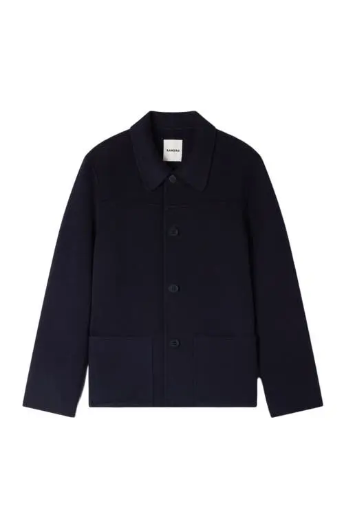 Sandro Wool Worker Jacket With Patch Pockets - Navy Blue