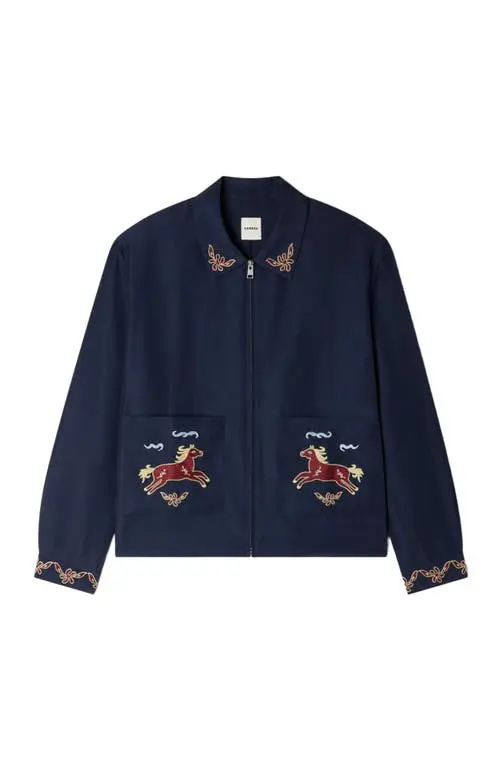 Sandro Embroidered Wing Collar Zip-up Jacket