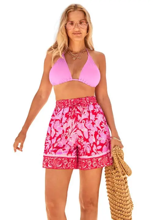 SWIMSUITS FOR ALL Tie-front Cover Up Shorts - Ruby Paradise