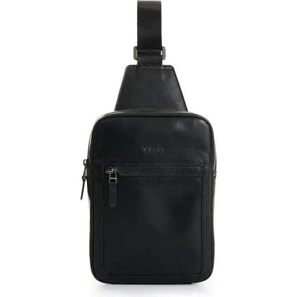 VELEZ Full Grain Leather Crossbody Bag - Black