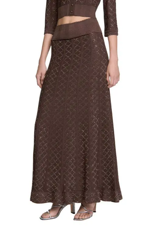 Sandro Rhinestone Embellished Knit Maxi Skirt - Brown