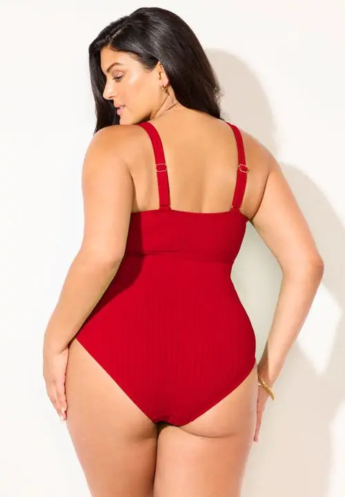 SWIMSUITS FOR ALL Ribbed V-wire One-piece Swimsuit - Ruby
