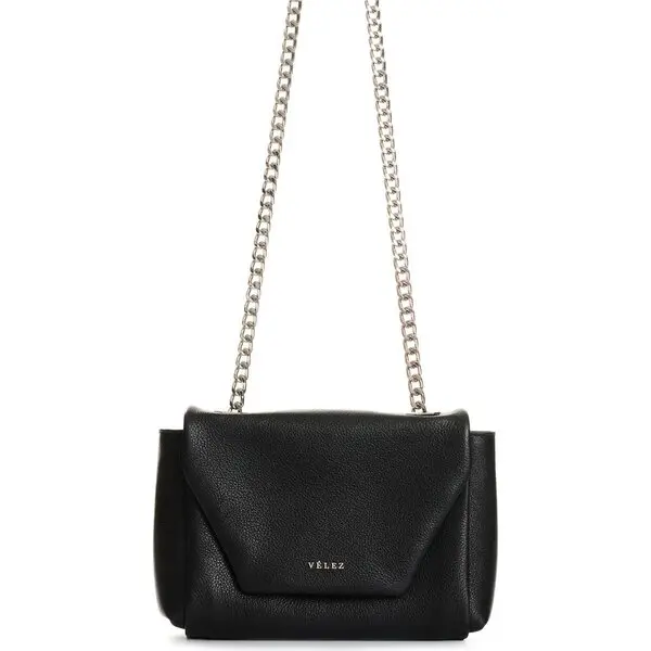 VELEZ Lili Leather Bowling Bag With Chain Strap - Black