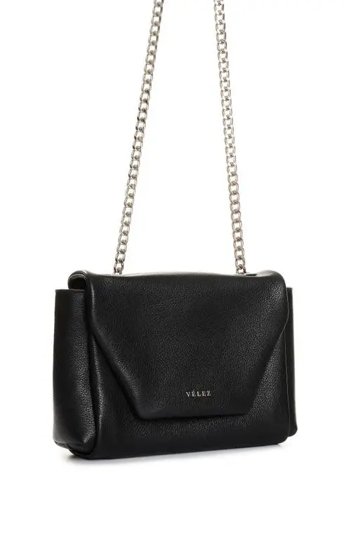 VELEZ Lili Leather Bowling Bag With Chain Strap - Black