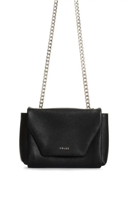 VELEZ Lili Leather Bowling Bag With Chain Strap - Black