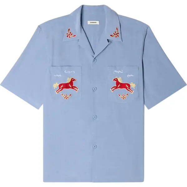 Sandro Embroidered Horse Loose-fit Shirt - Blue