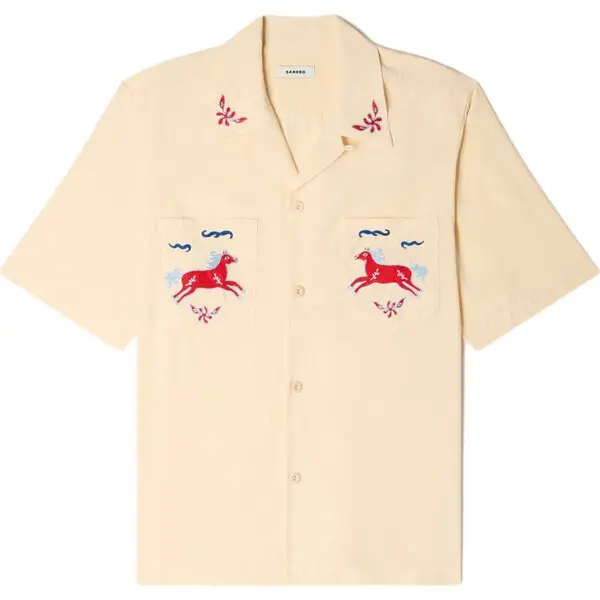 Sandro Embroidered Horse Loose-fit Shirt - Butter Cream