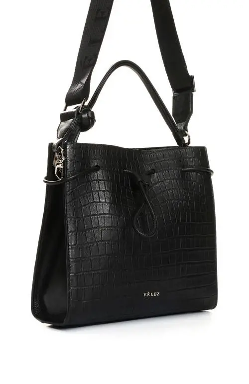 VELEZ Aromia Embossed Leather Bowling Bag - Black