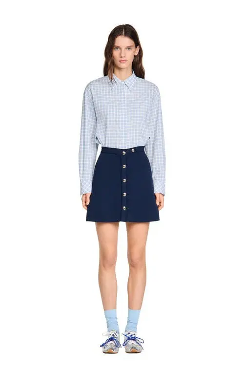 Sandro Short Ribbed Skirt With Press Studs - Navy Blue