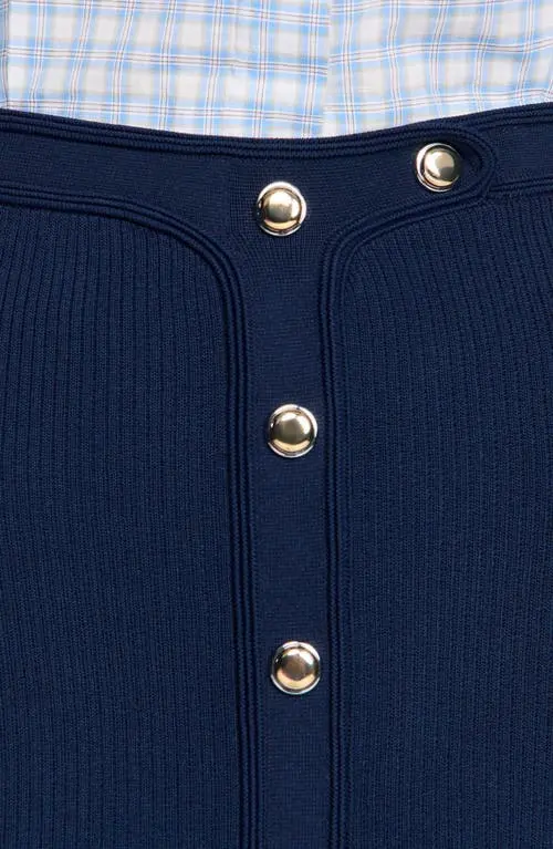 Sandro Short Ribbed Skirt With Press Studs - Navy Blue