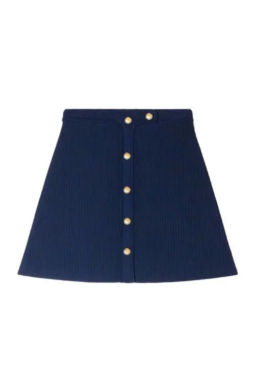 Sandro Short Ribbed Skirt With Press Studs - Navy Blue