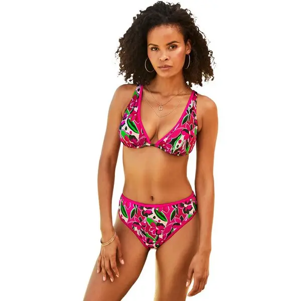 SWIMSUITS FOR ALL Shimmer Contrast Trim Underwire Bikini Top - Pink Paradise Shimmer